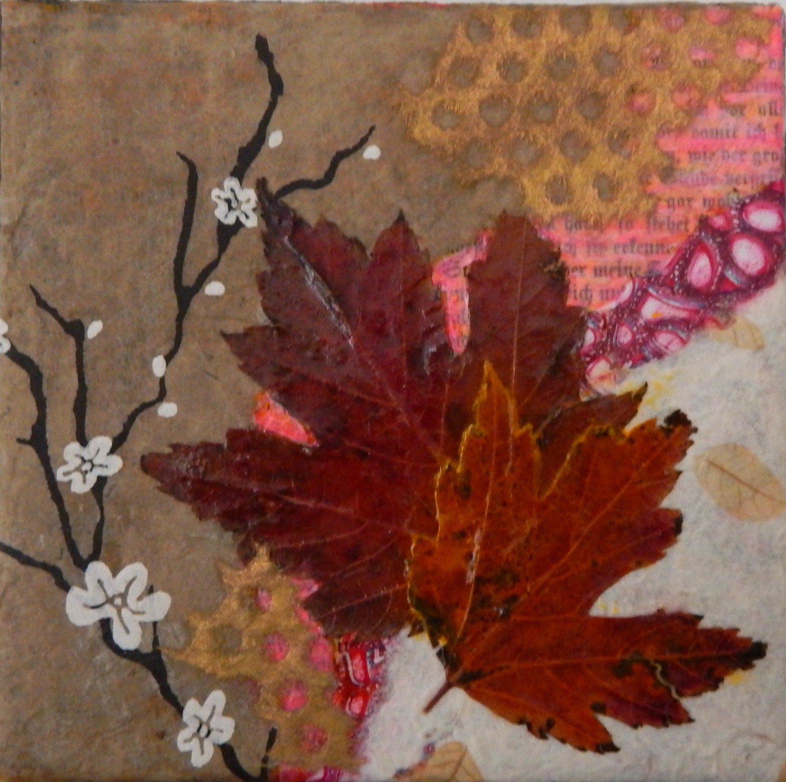 Abstract Collage Leaves Mixed Media Leaf Collage Original | Etsy