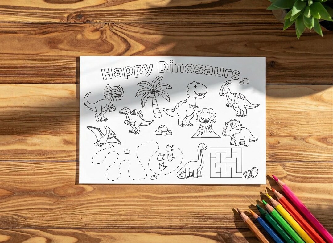 Dinosaurs Activity Printable Placemat for Kids | Coloring Page, Maze ...
