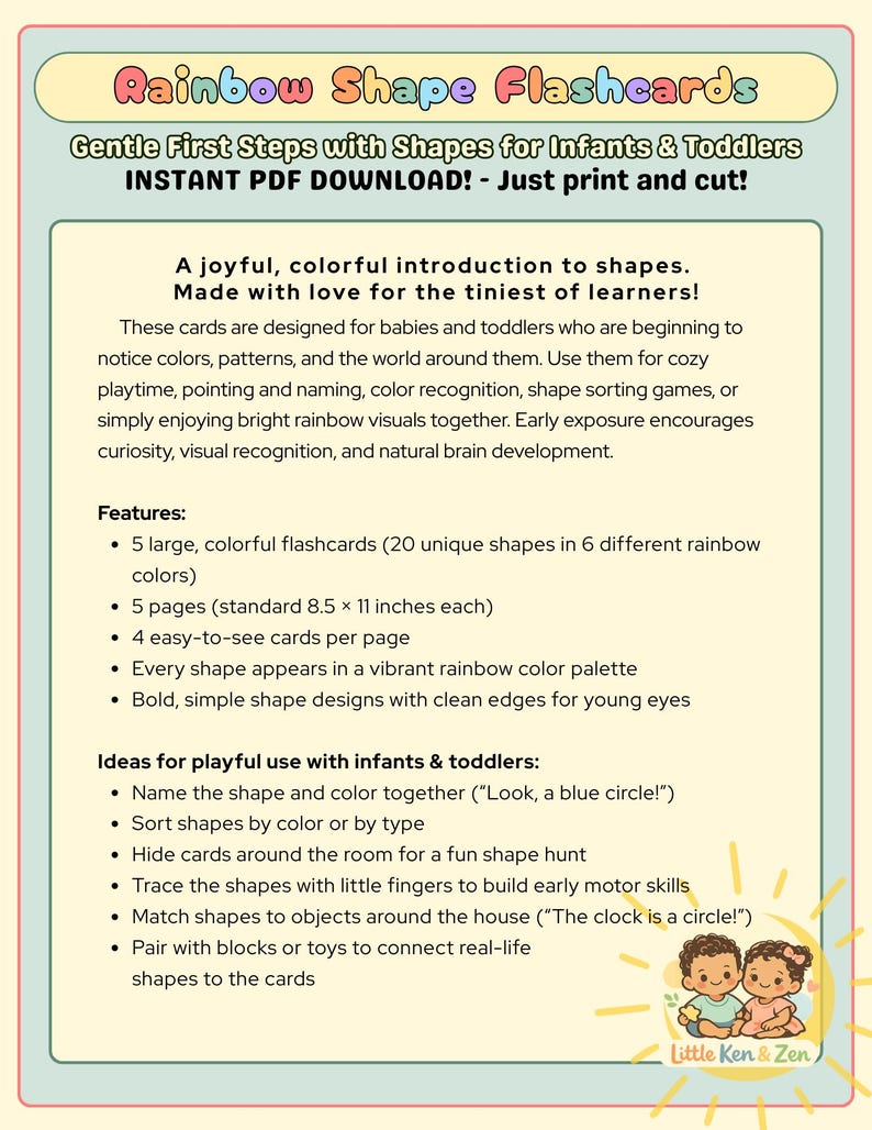Rainbow Shape Flashcards | Toddler Learning, Montessori (printable PDF ...