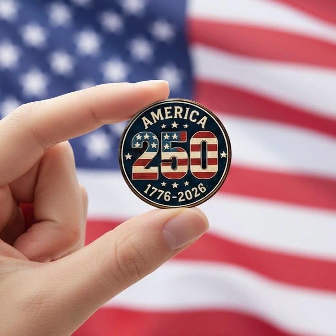 America 250 Patriotic Button Pin, Vintage Freedom Symbols, Red White ...