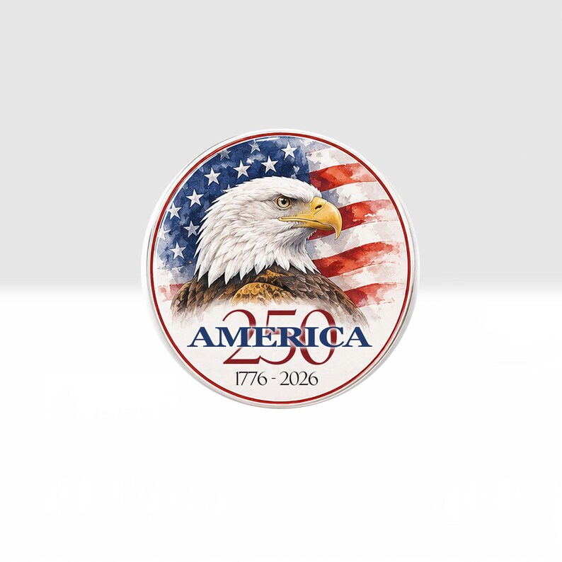 America 250 Patriotic Button Pin, Vintage Freedom Symbols, Red White ...