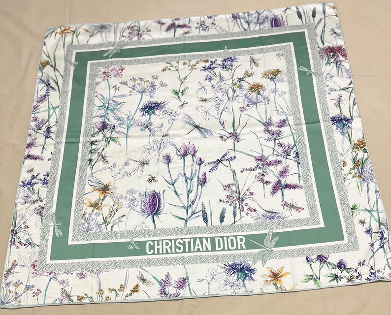 Vintage Christian Dior Silk Scarf 90 X 90 – Botanical Floral Print in ...