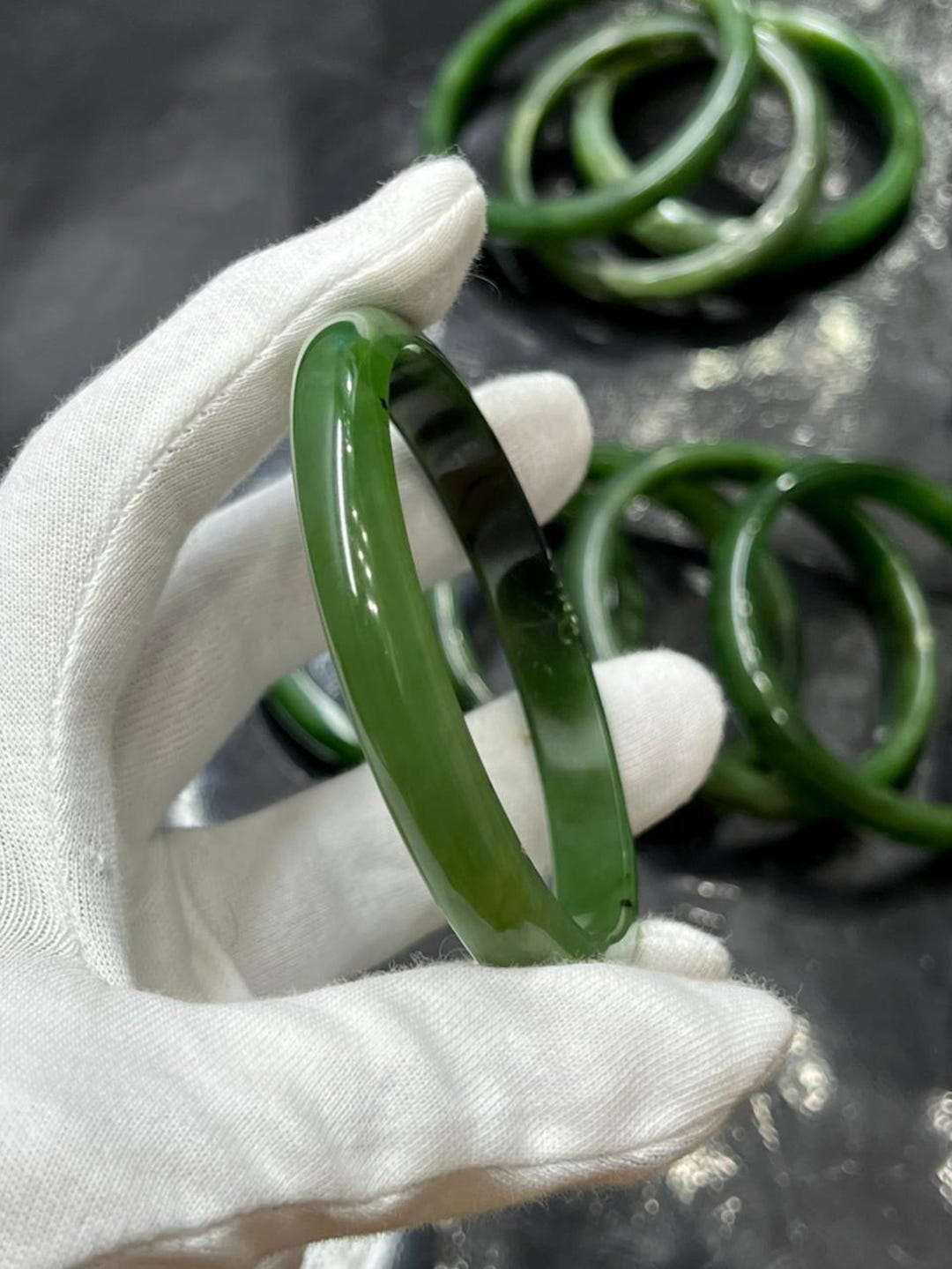 Certified Natural Green Nephrite Jade Bangle, Size 66 to 68mm, A++ High ...
