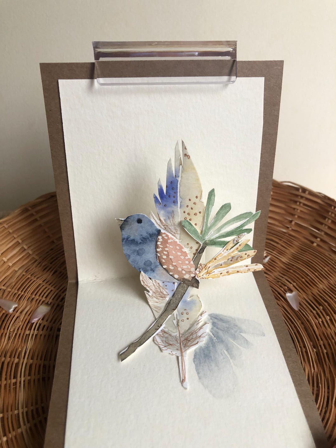 BIRD & Feather-hand Painted Pop up Card - Etsy
