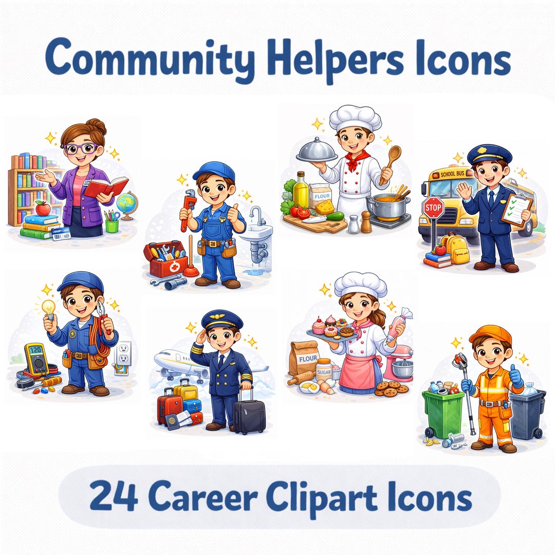 Community Helpers Icons | 24 Jobs & Careers Clipart | Classroom Social ...