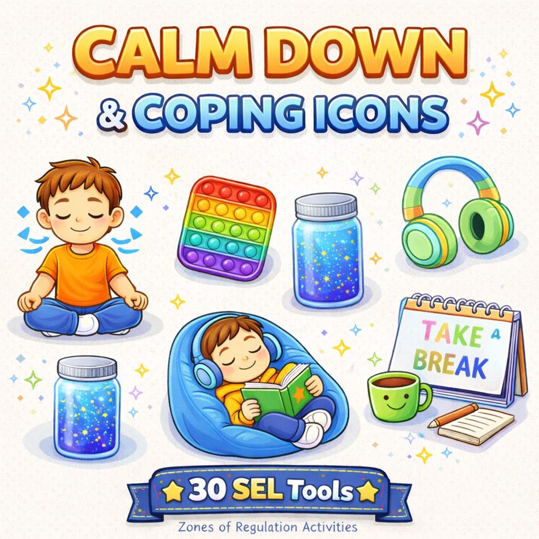 Zones of Regulation Activities Icons | 30 SEL Coping Tools Clipart PNG ...