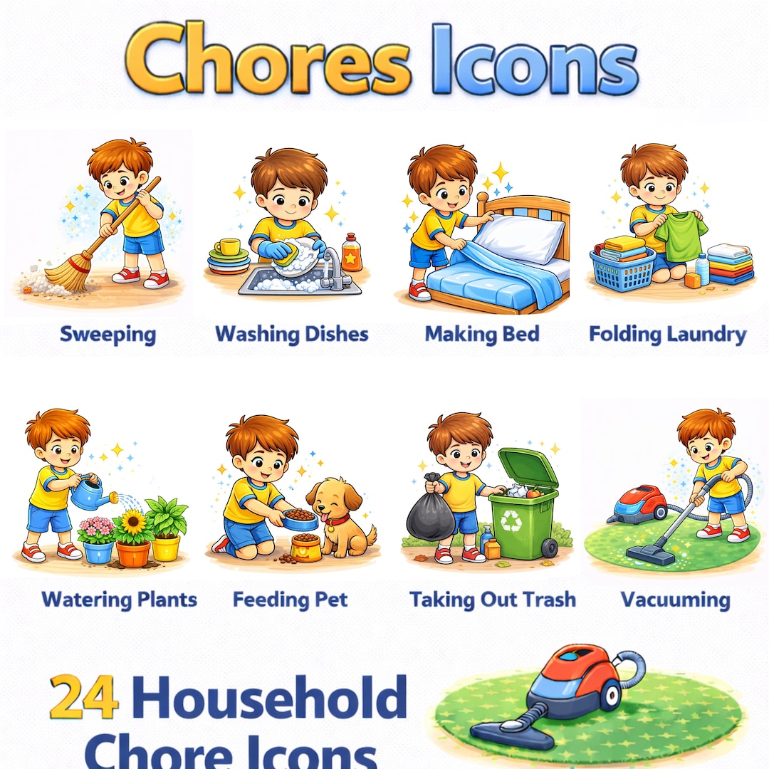 Chores Icons Clipart | 24 Household Responsibility Icons | Life Skills ...