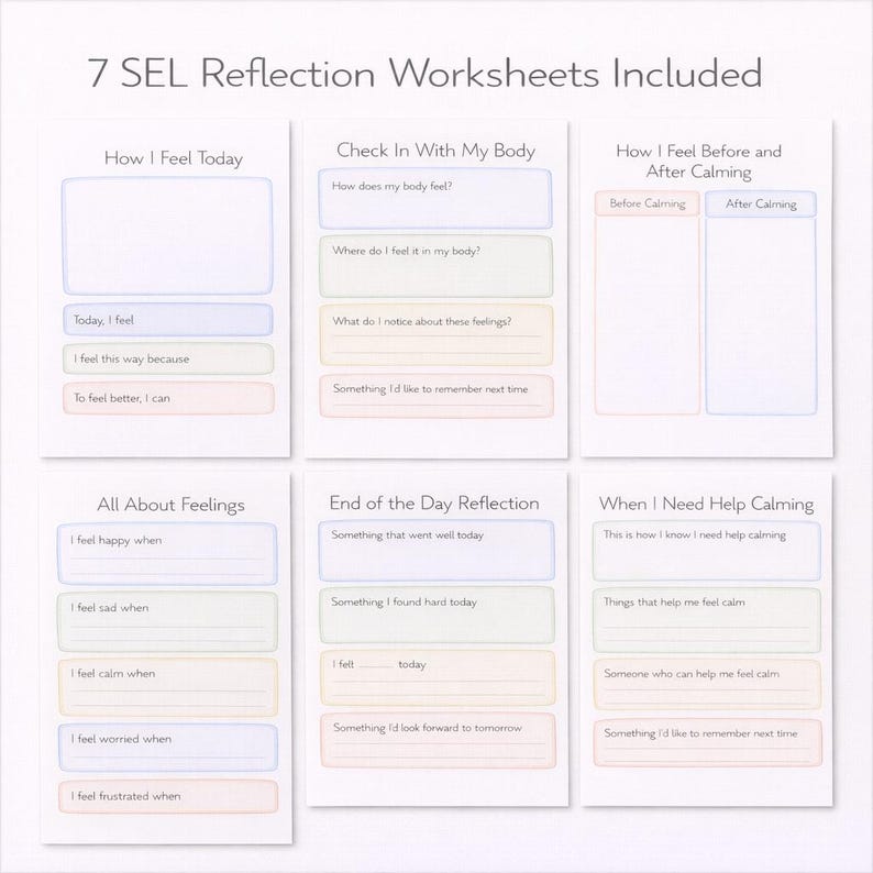 SEL Reflection and Check-in Worksheets for K–2 | Emotion Regulation ...