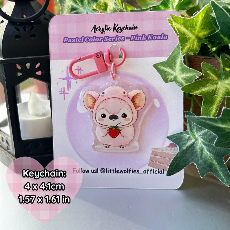 Pastel Pink Koala Keychain- Kawaii Acrylic Charm, Playable Mini ...