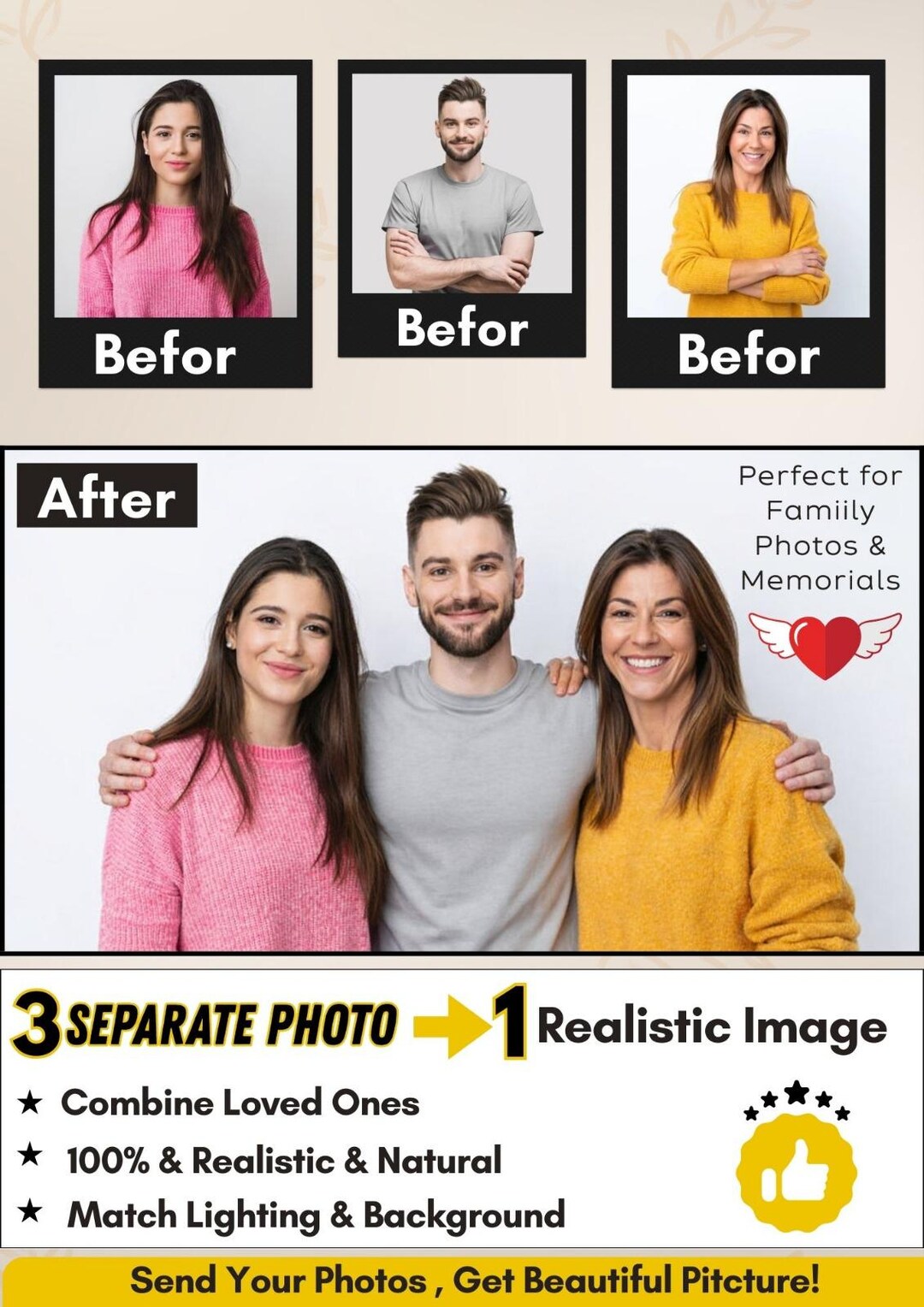 Realistic Merge of Different Photos, Add Someone to Photo, Add Deceased ...