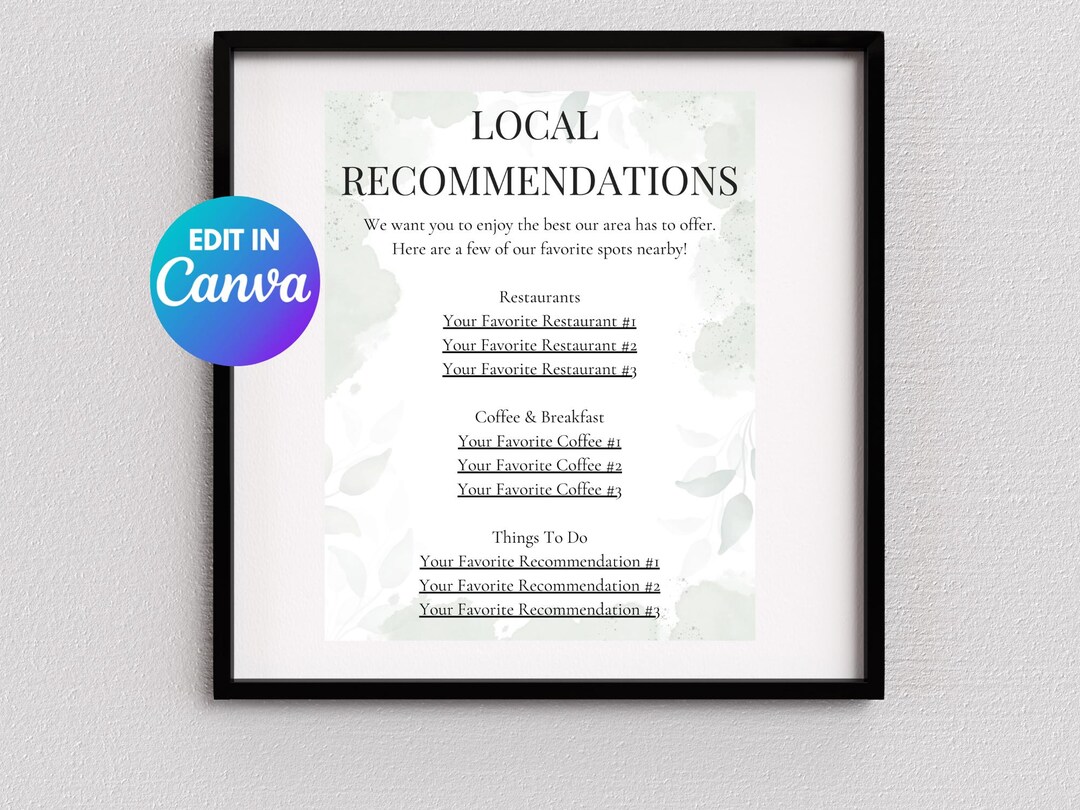 Airbnb Local Recommendations Template Editable Canva Printable Local ...