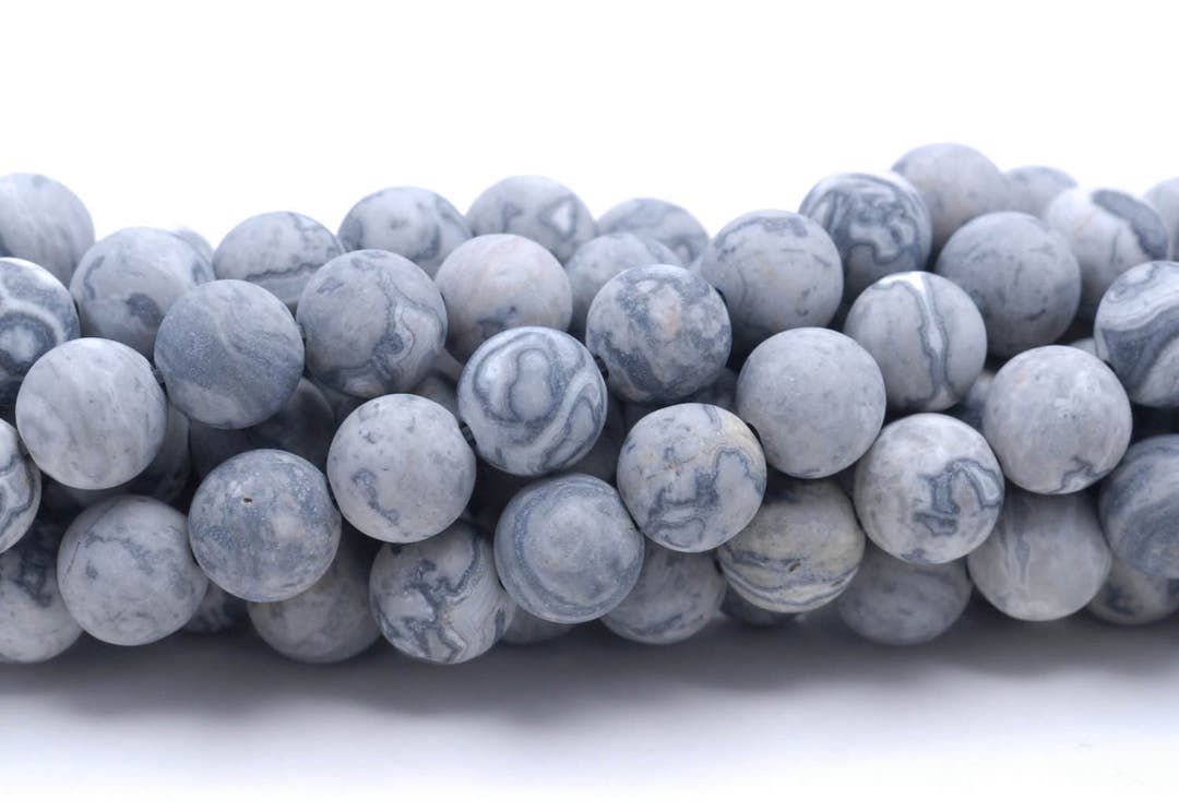 10 Strands 6mm Gray Crazy Lace Map Jasper Gemstone Grey Round Loose ...