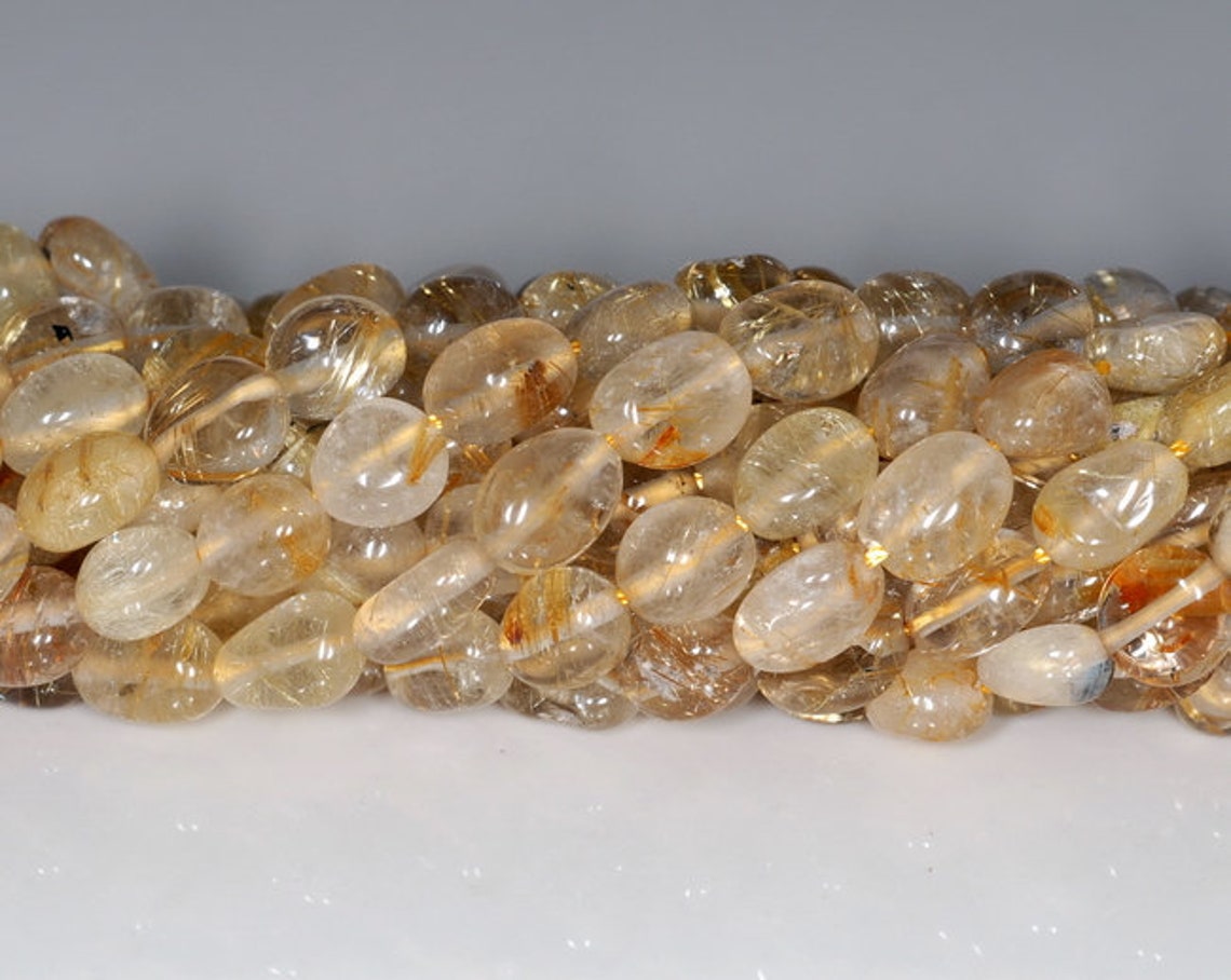 6-7MM Golden Rutilated Quartz Gemstone Pebble Nugget Granule Loose ...