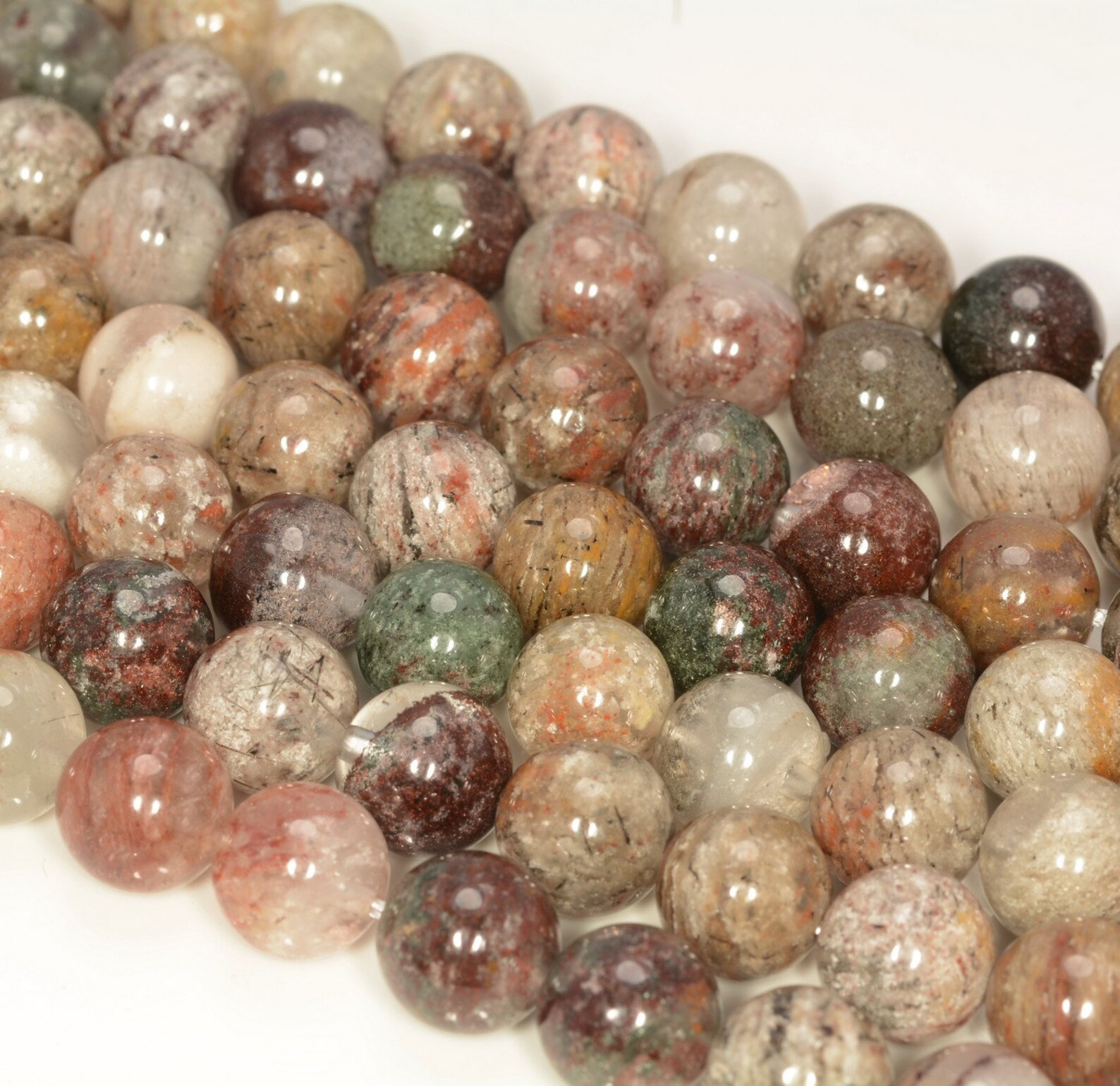 12-13MM Multi Color Lace Phantom Quartz Gemstone Grade A Round Loose ...