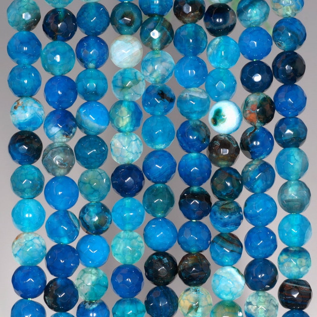 6MM Dark Blue Dragon Vein Agate Gemstone Faceted Round Loose Beads 14.5 ...