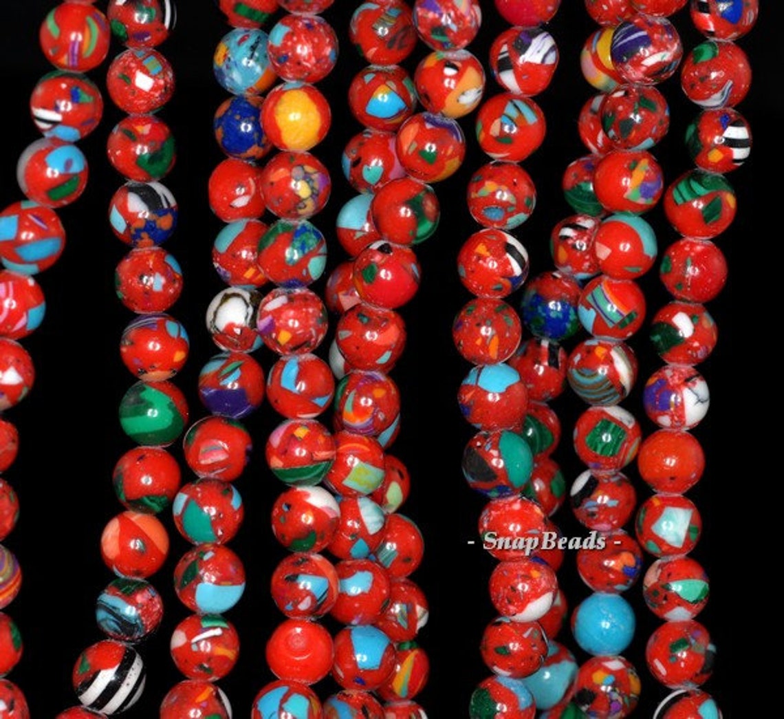 6mm Matrix Turquoise Gemstone Red Mosaic Round 6mm Loose Beads - Etsy