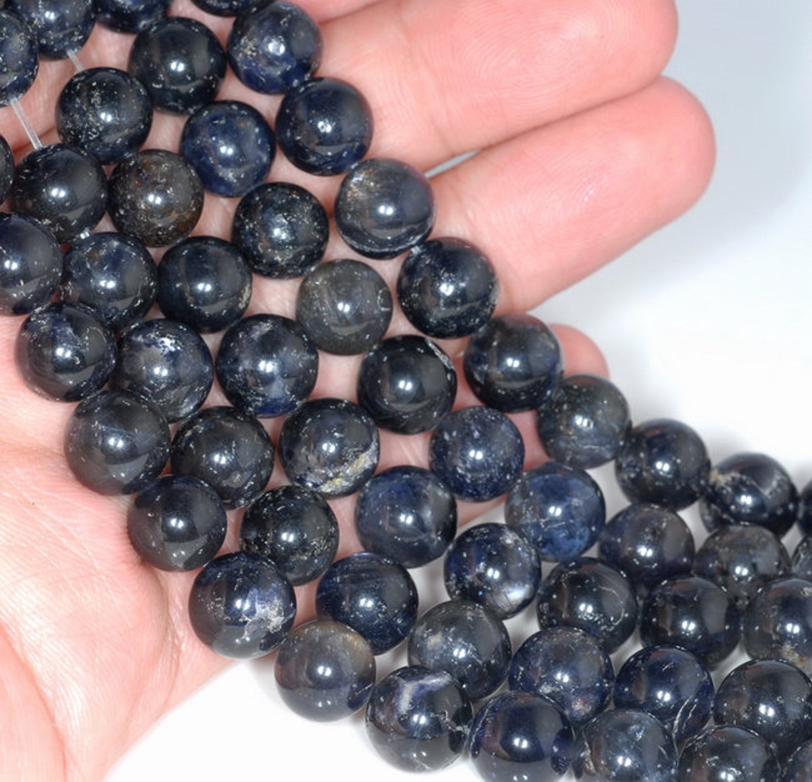 10MM Dark Blue Iolite Gemstone Grade A Round Loose Beads 7 Inch Half ...