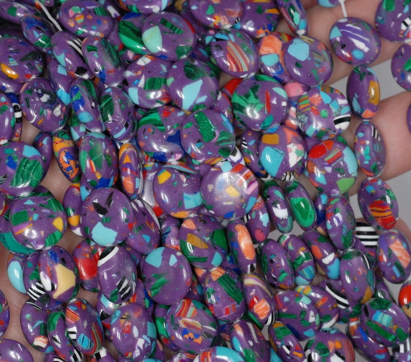 12mm Matrix Turquoise Gemstone Purple Mosaic Flat Round Circle - Etsy