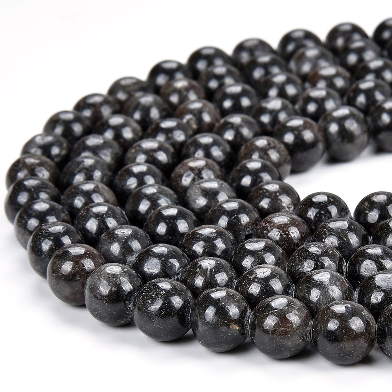 8mm Genuine Natural Black Astrophyllite Gemstone Round Loose Beads ...