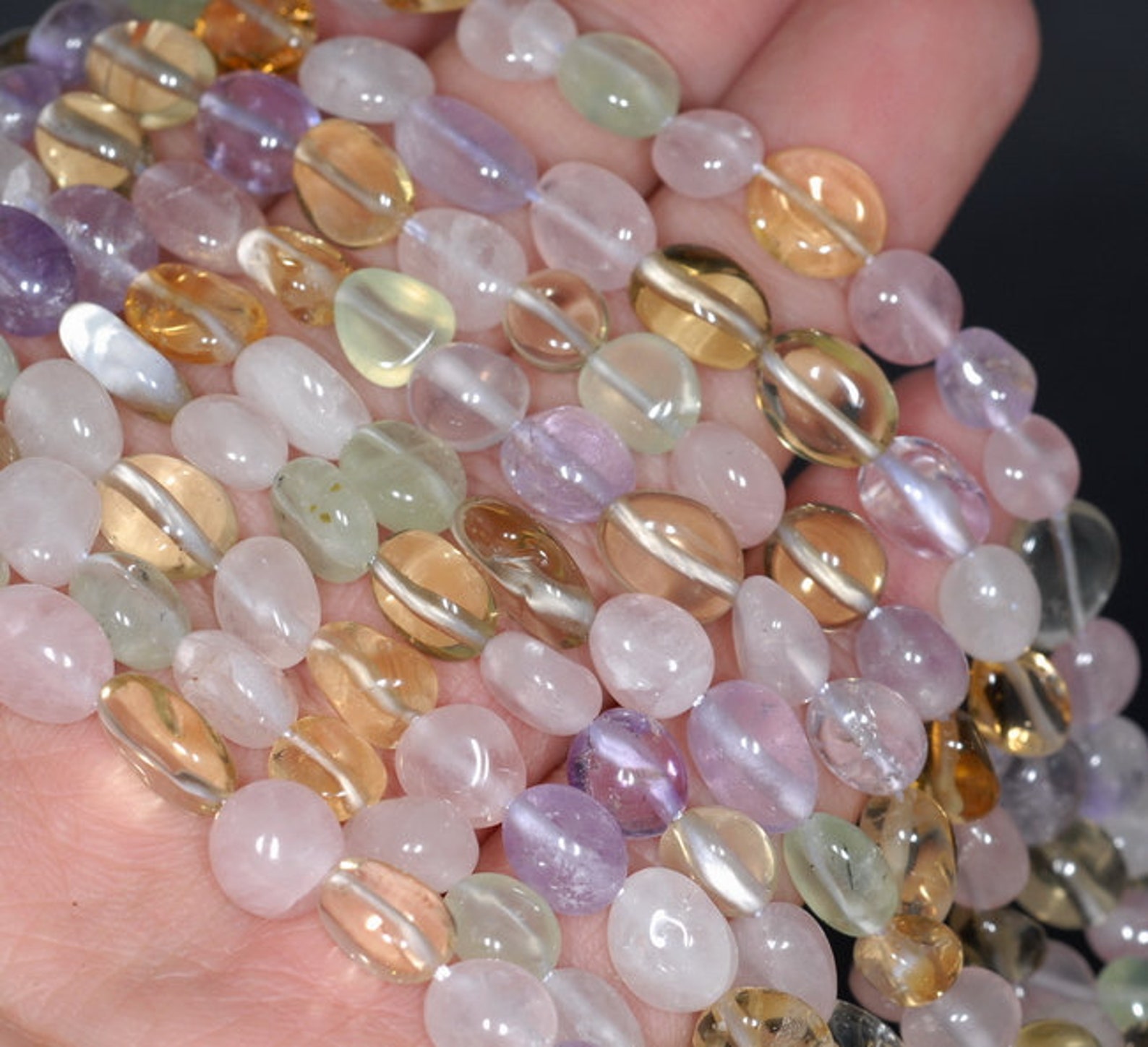 6-7MM Multi Quartz Gemstone Pebble Nugget Granule Loose Beads 7.5 Inch ...