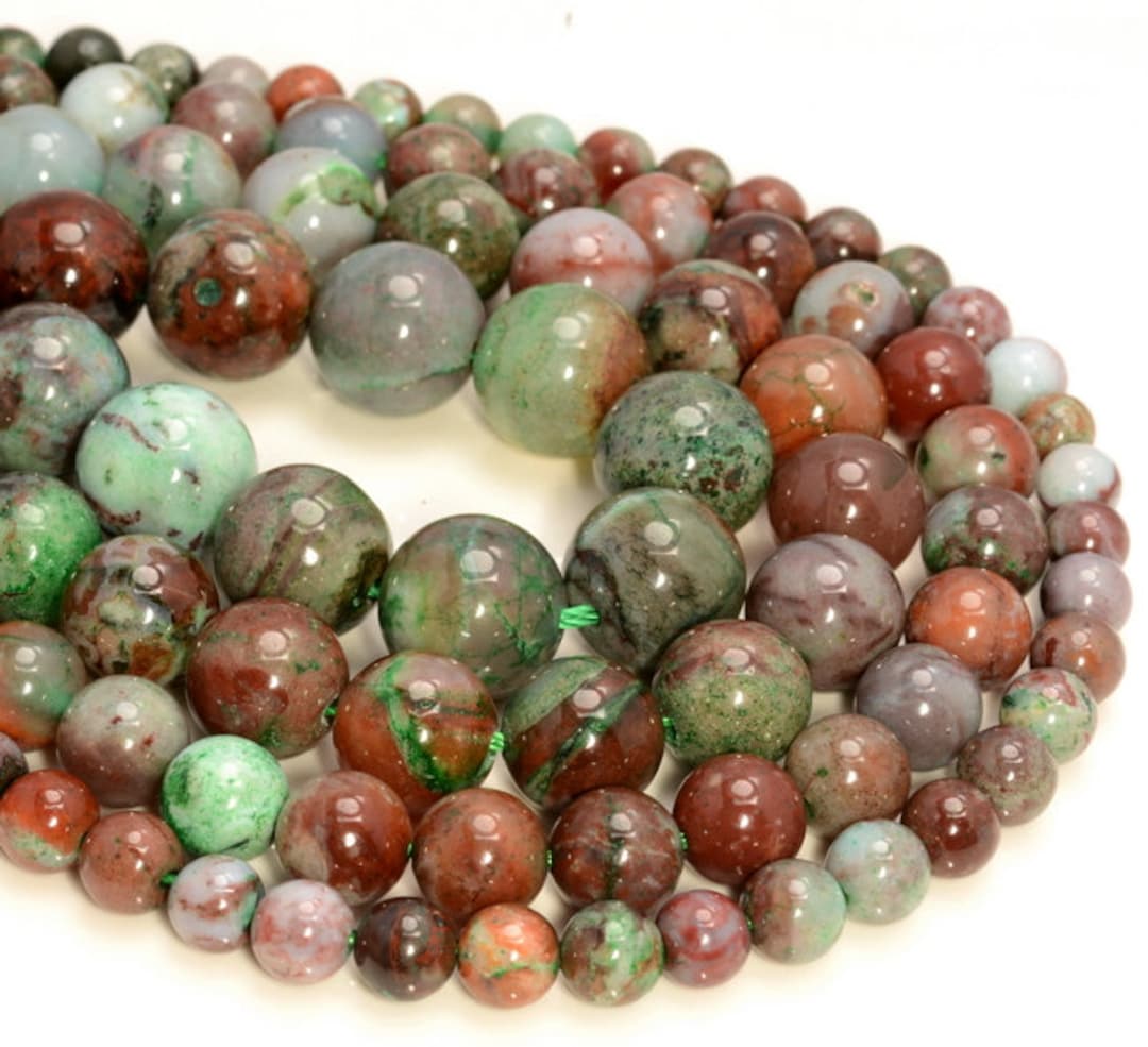 Portuguese Agate Green Brown Gemstone Grade AAA Round 6mm 8mm 10mm 12mm ...