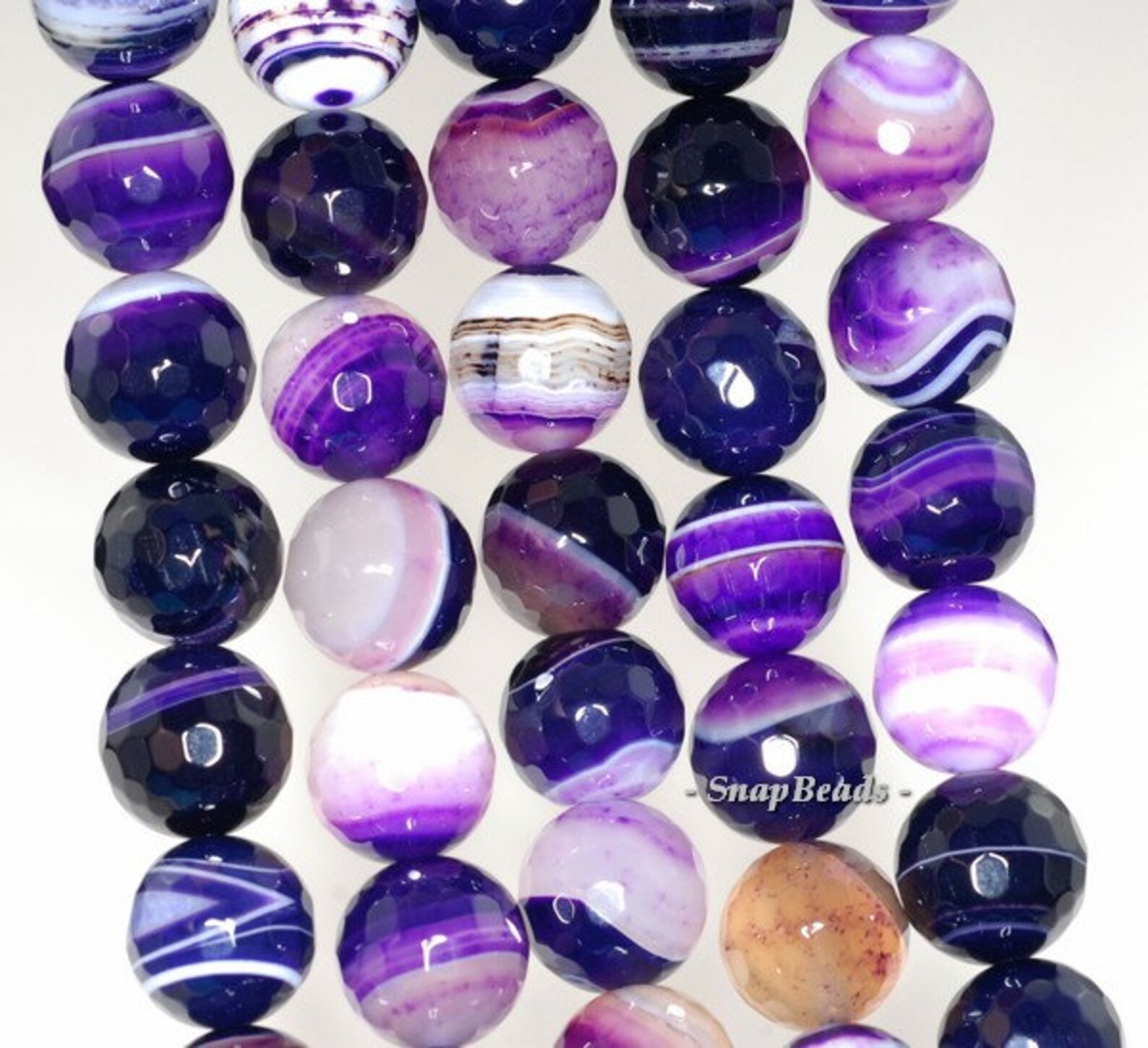 10mm Purple Agate Gemstone Purple Swirls Faceted Round 10mm Loose Beads ...