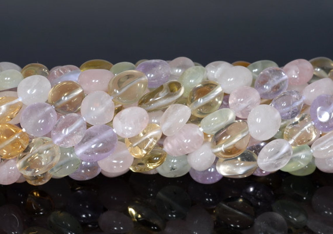 6-7MM Multi Quartz Gemstone Pebble Nugget Granule Loose Beads 7.5 Inch ...