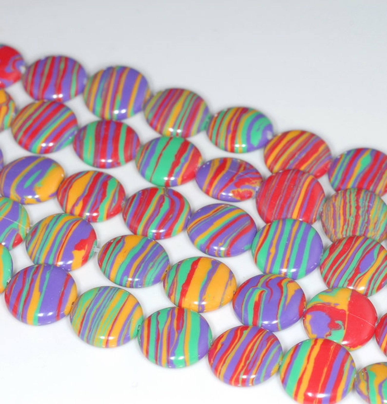 13MM Rainbow Matrix Turquoise Gemstone Flat Round Circle Loose - Etsy