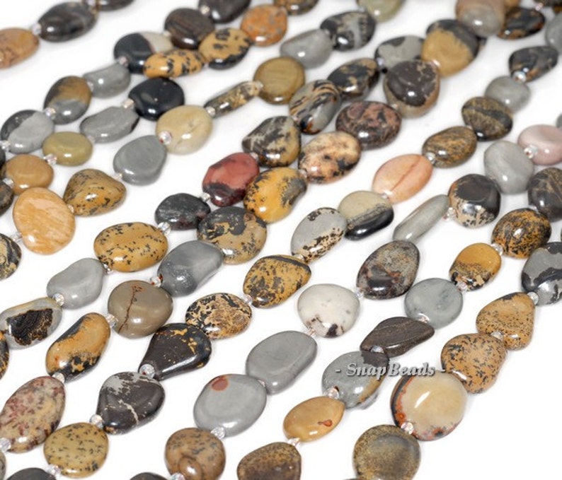 Chinese Painting Jasper Gemstone Grade A Pebble 7x10mm-10x14mm Loose ...