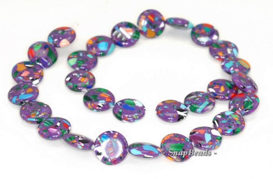 12mm Matrix Turquoise Gemstone Purple Mosaic Flat Round Circle - Etsy