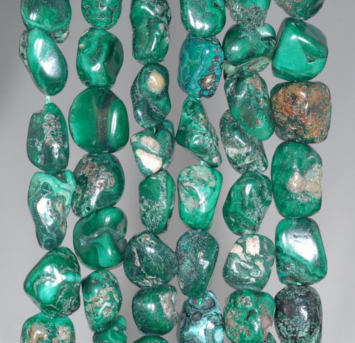 9-10MM Malachite Gemstone Grade AB Pebble Nugget Granule Loose Beads 15 ...