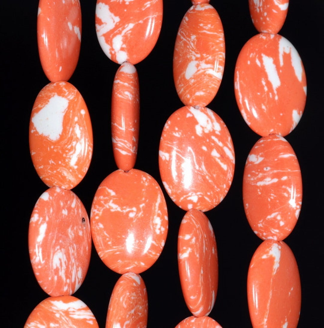 18x13mm Orange White Matrix Turquoise Gemstone Oval Loose Beads 15.5 ...