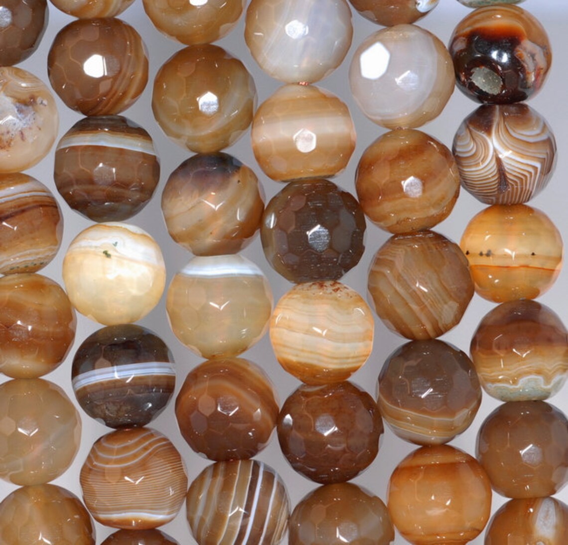 12mm Coffee Agate Gemstone Brown Swirls Faceted Round Loose | Etsy