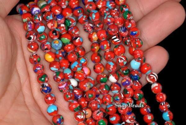 6mm Matrix Turquoise Gemstone Red Mosaic Round 6mm Loose Beads | Etsy
