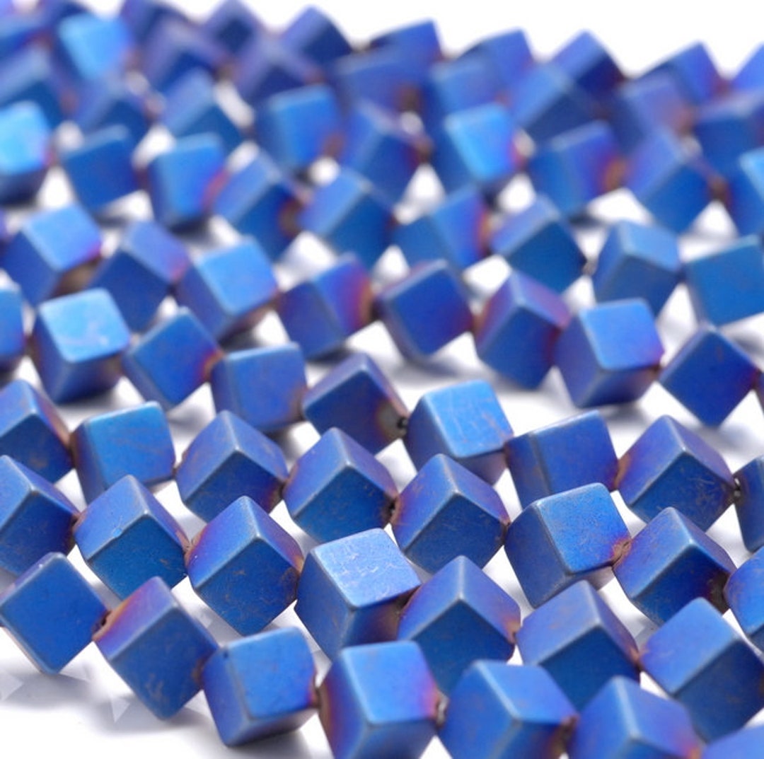 4MM Matte Blue Hematite Gemstone Diagonal-drill Square Cube Loose Beads ...