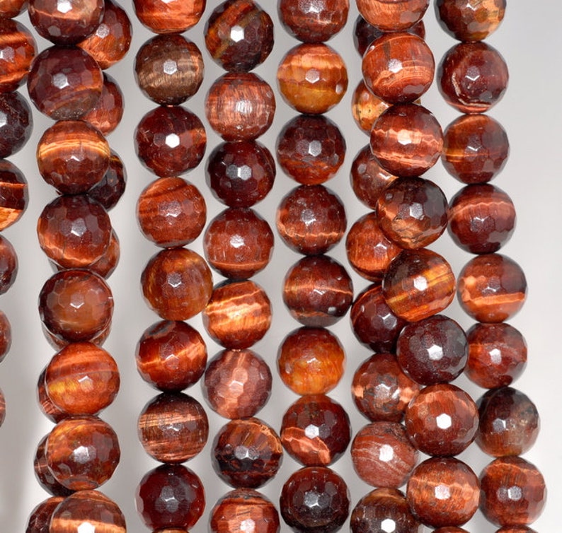 8MM Red Tiger Eye Gemstone Faceted Round Loose Beads 7 Inch Half Strand ...