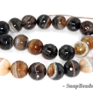 10mm Coffee Agate Gemstone Brown Swirls Faceted Round 10mm Loose Beads ...