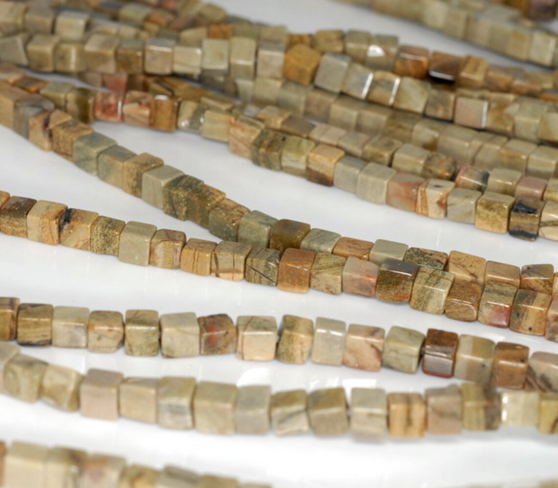 4MM Silver Leaf Jasper Gemstone Square Cube Loose Beads 15.5 Inch Full ...