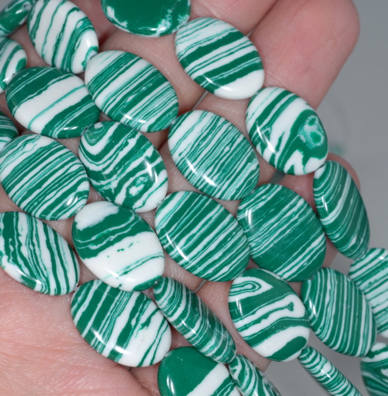 18x13mm Green White Matrix Turquoise Gemstone Oval Loose Beads - Etsy