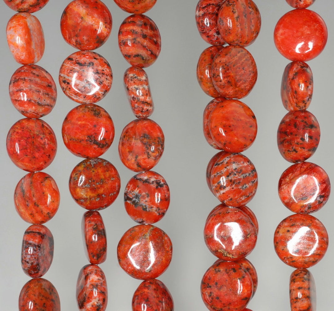 10mm Orange Schiller Sheen Spar Gemstone Flat Round Circle Loose Beads ...