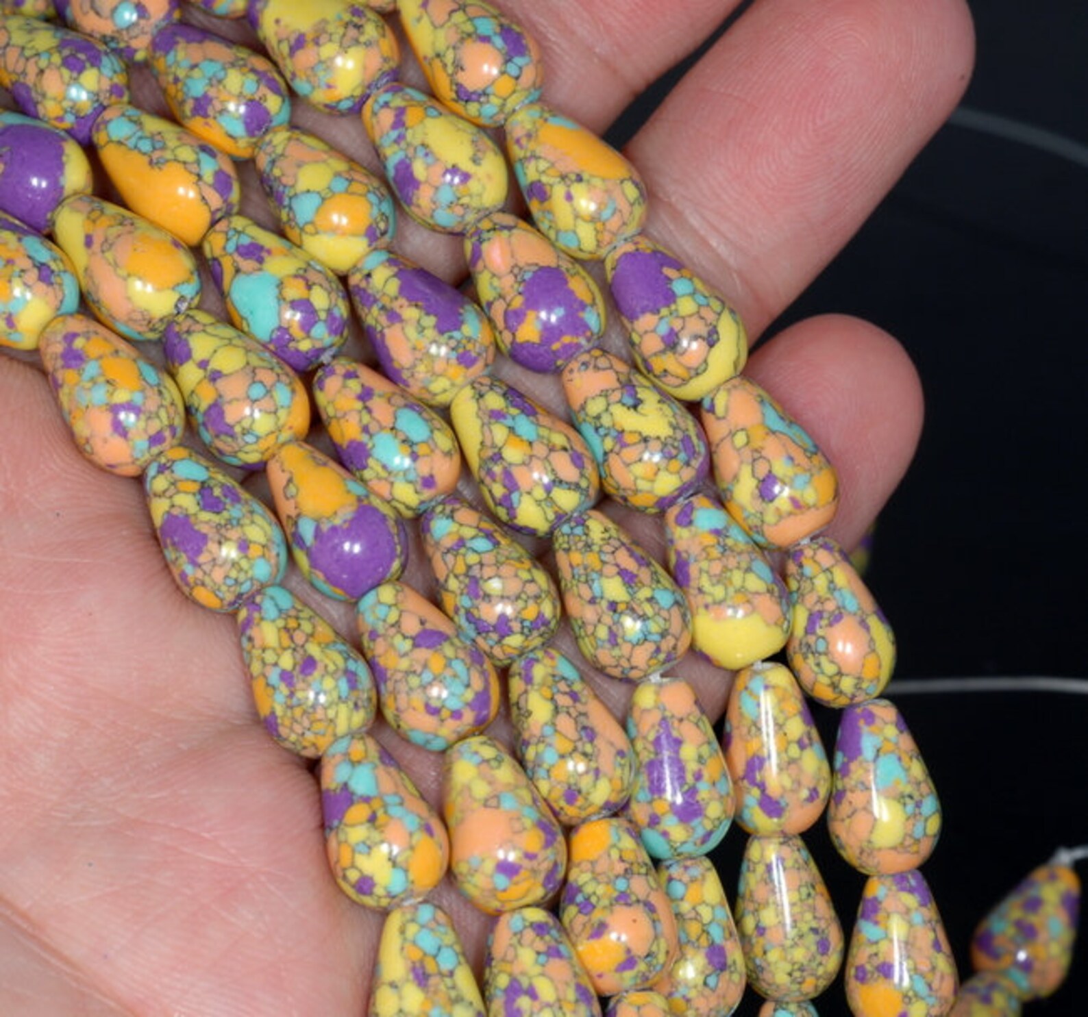 12x8MM Rainbow Matrix Turquoise Gemstone Pear Loose Beads 15.5 | Etsy