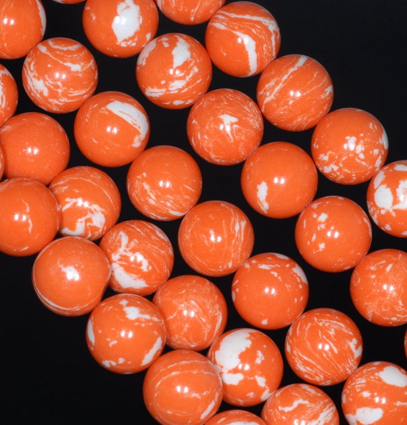 14MM Orange White Matrix Turquoise Gemstone Round Loose Beads 15 Inch ...
