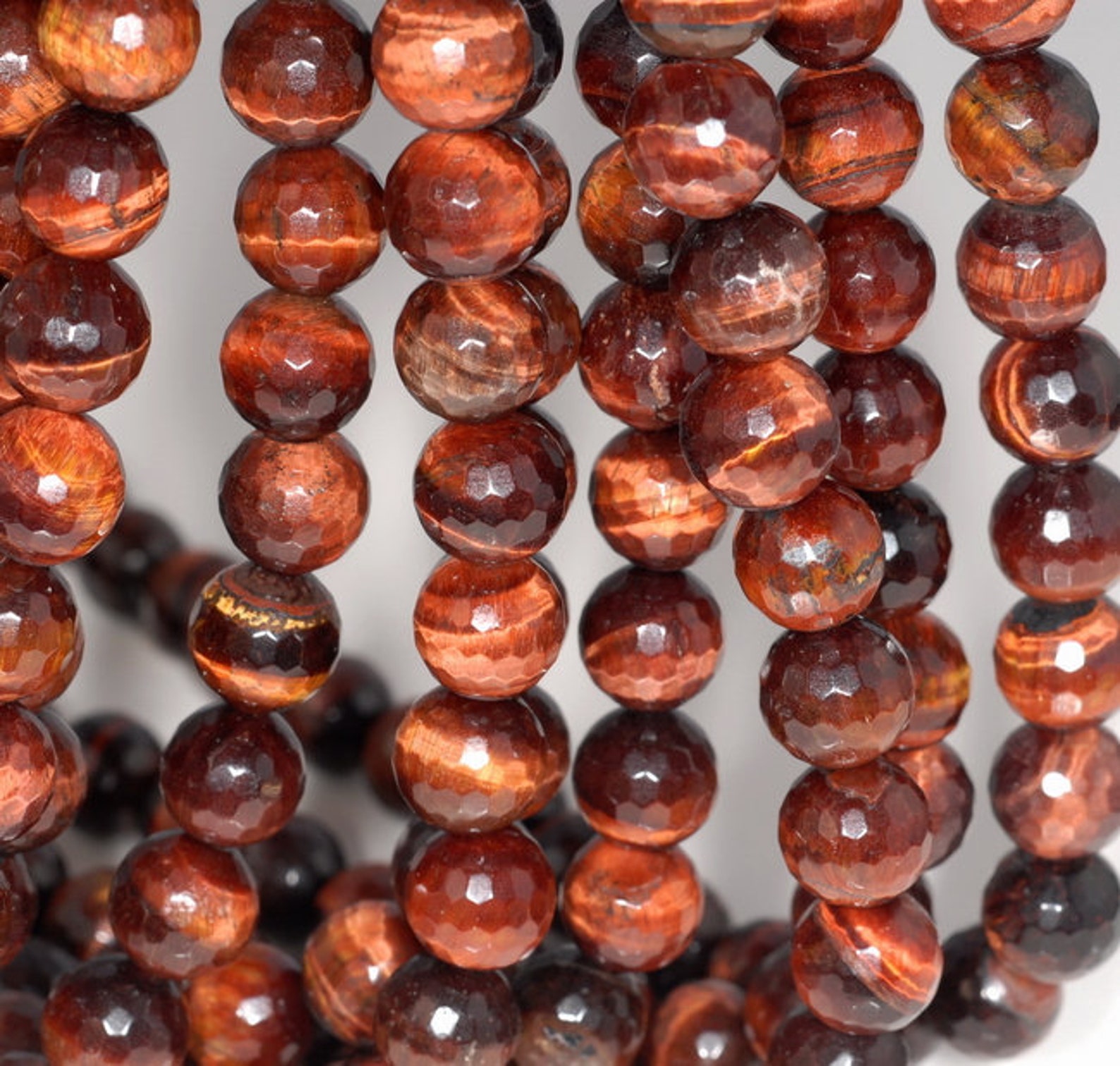 8MM Red Tiger Eye Gemstone Faceted Round Loose Beads 7 Inch Half Strand ...