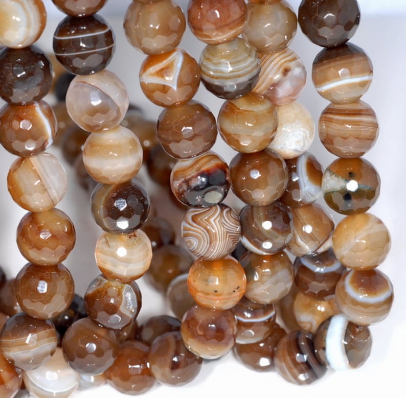 12mm Coffee Agate Gemstone Brown Swirls Faceted Round Loose | Etsy