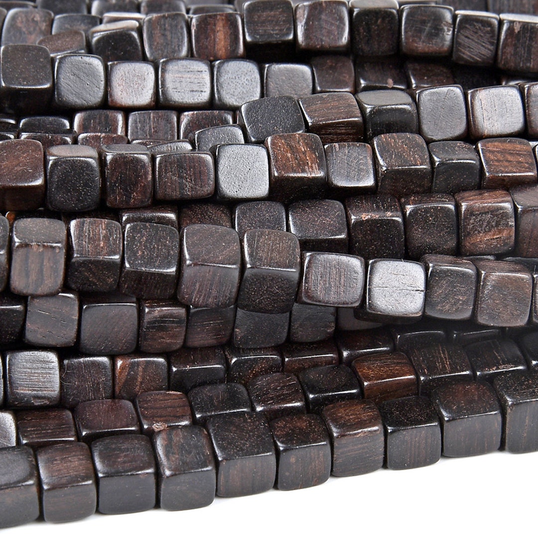 Natural Ebony Black Sandalwood Gemstone Square Cube 6MM Loose Beads 16 ...