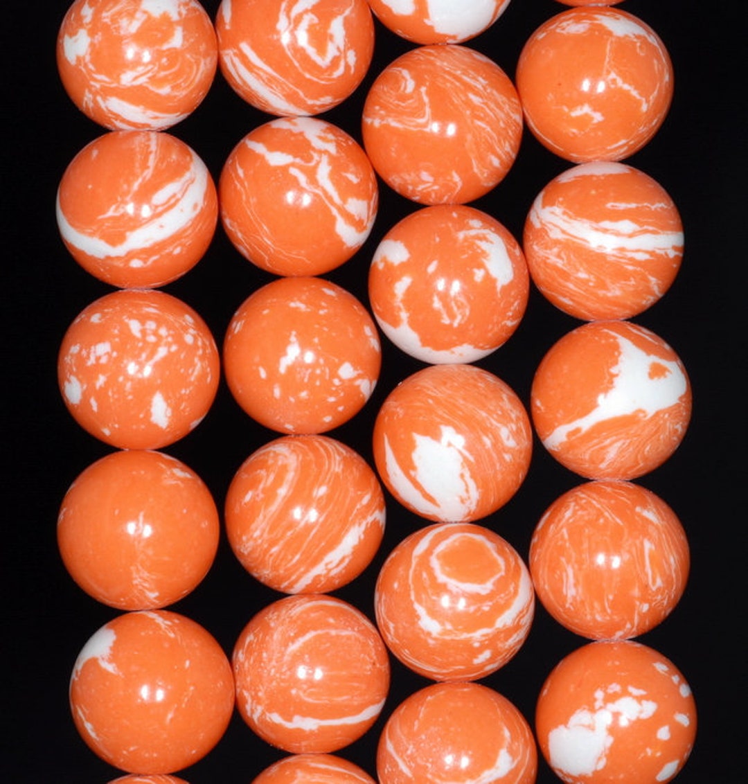 14MM Orange White Matrix Turquoise Gemstone Round Loose Beads 7.5 Inch ...