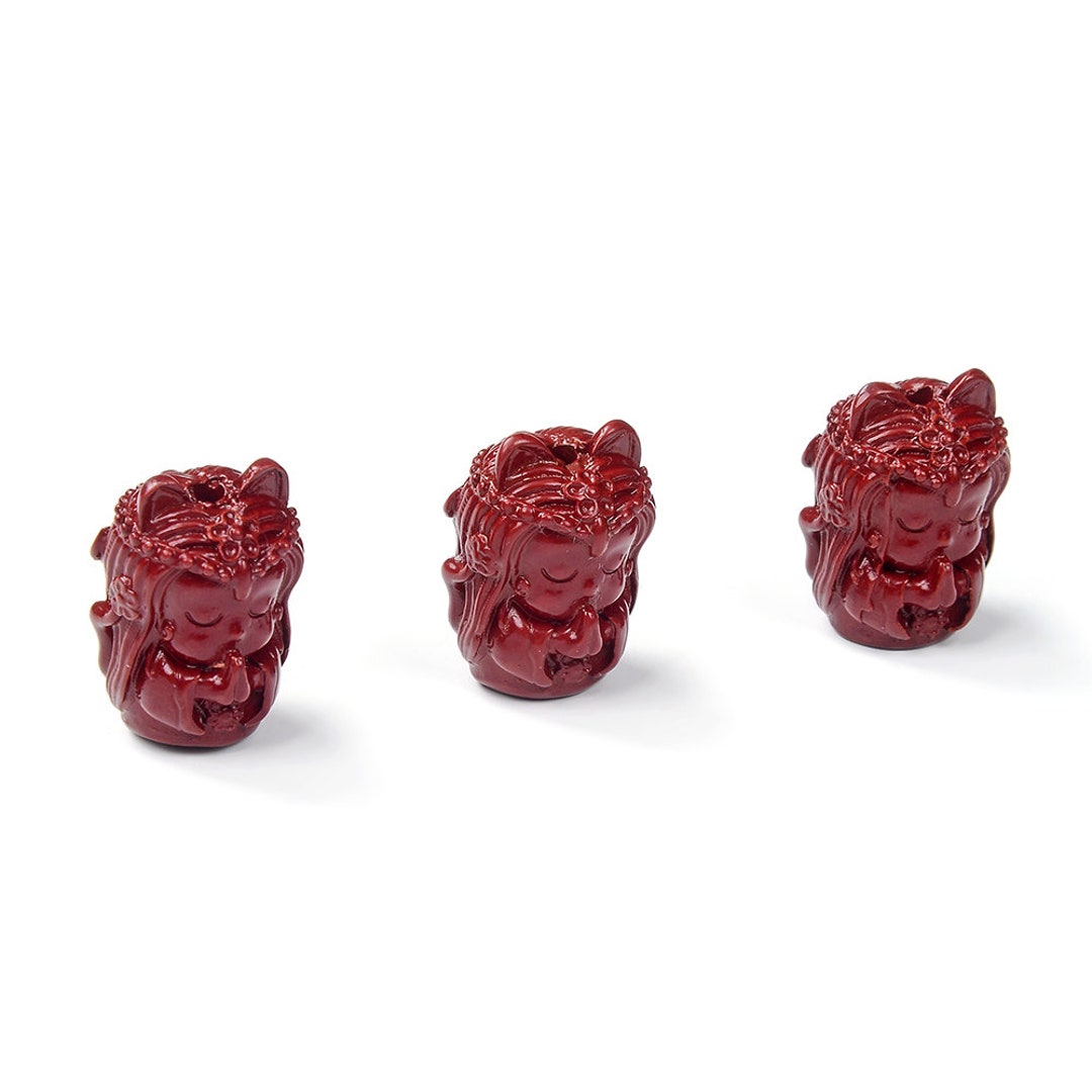Cinnabar Gemstone Carved Nine-tailed Fox 18X12MM 5 Beads (80018740-S26 ...