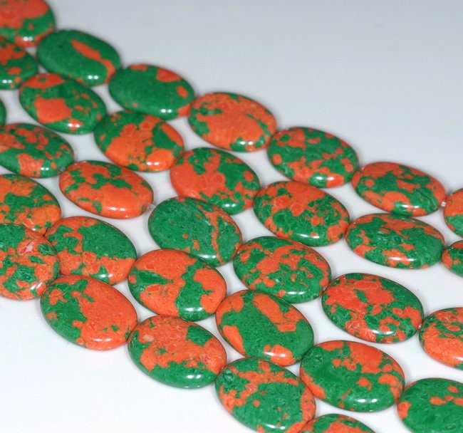 16x12mm Green Orange Matrix Turquoise Gemstone Oval Loose Beads 15.5 ...