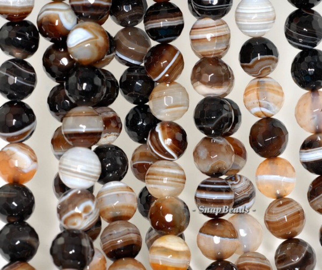 10mm Coffee Agate Gemstone Brown Swirls Faceted Round 10mm Loose Beads ...
