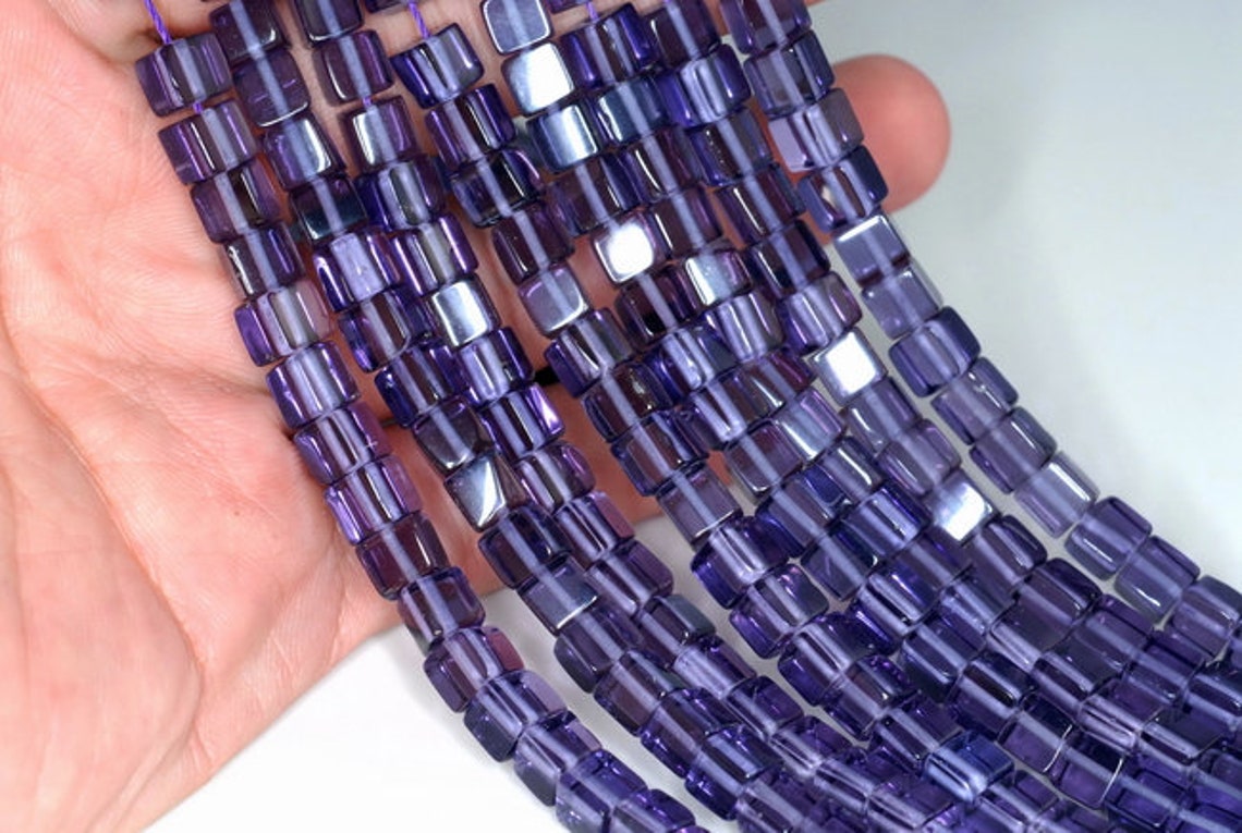 6MM Purple Glass Gemstone Square Cube Loose Beads 15.5 Inch | Etsy